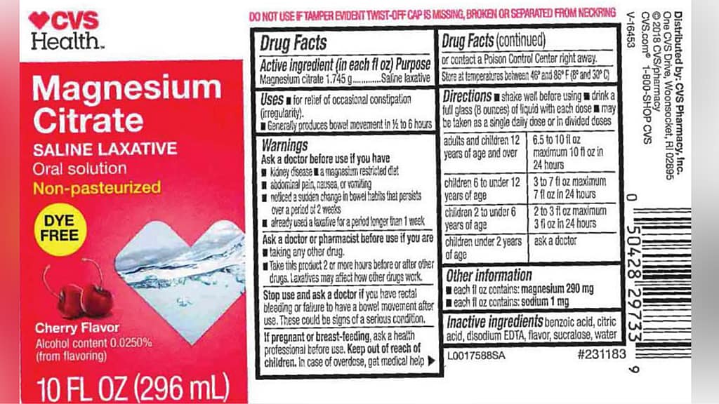 Recall: Magnesium Citrate Saline Laxative Oral Solution found on local ...