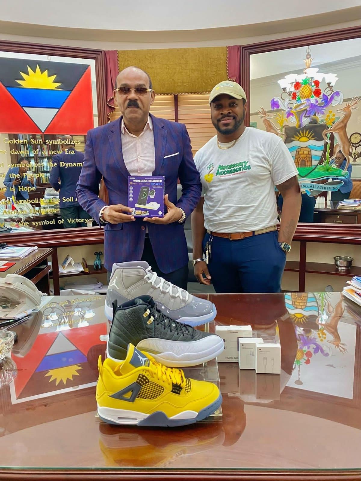 PM Gaston Browne meets young entrepreneur Amari SneakerHead Thomas ...