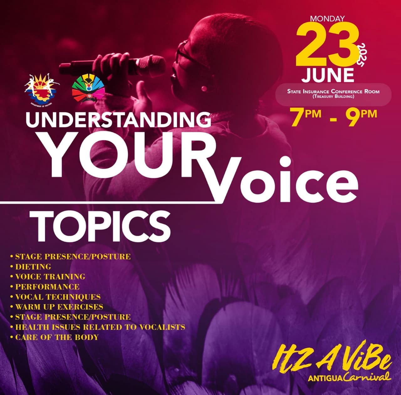VENUE CHANGE NOTICE: “Understanding Your Voice” – Vocal Development Workshop - Antigua News Room